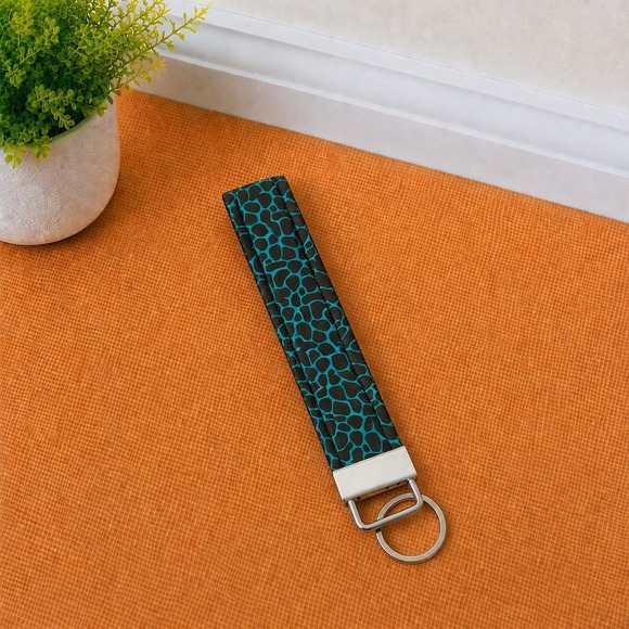Accessories | Teal Black Key Fob Wristlet Animal Print Keychain Fabric ...